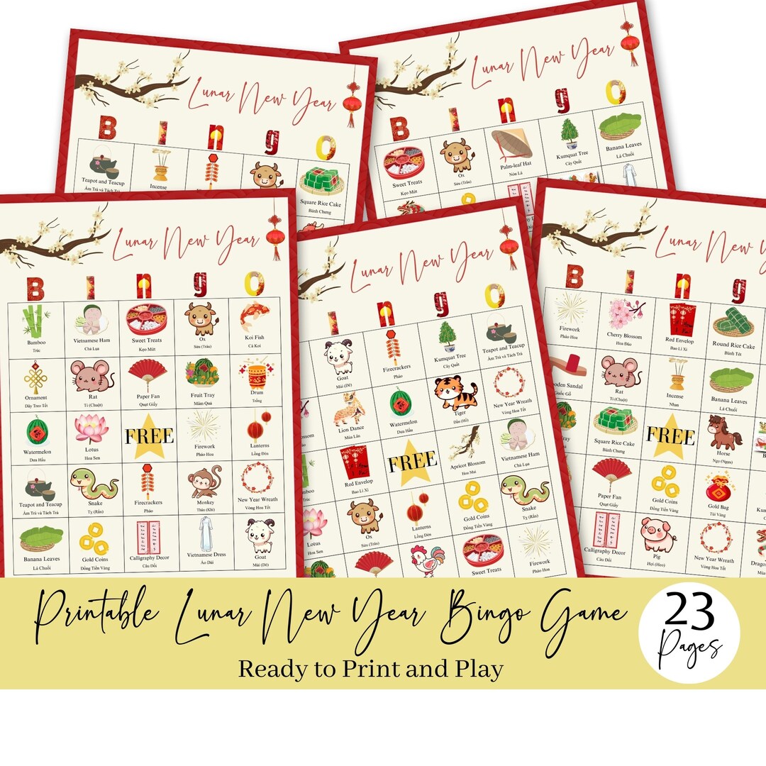Printable Lunar New Year Bingo Game - INSTANT DOWNLOAD Festive Holiday ...