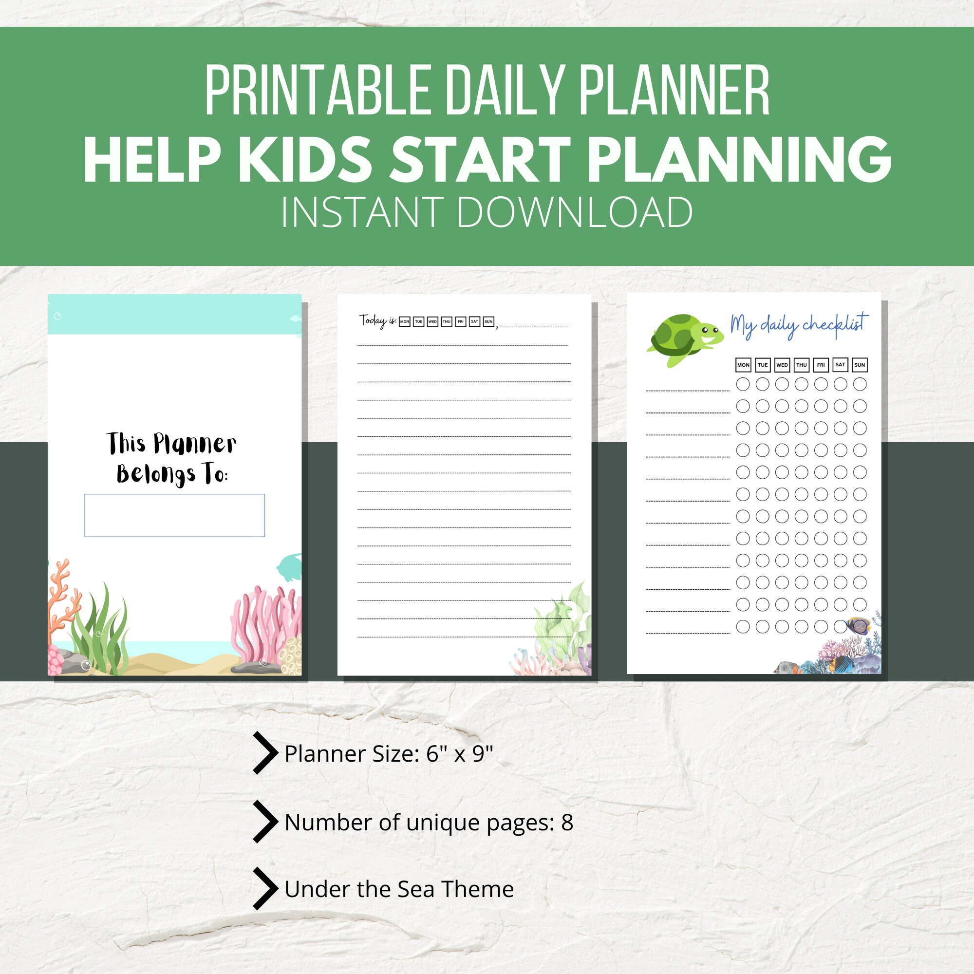 Under the Sea Kid Planner INSTANT DOWNLOAD Planning Journal, Perfect ...