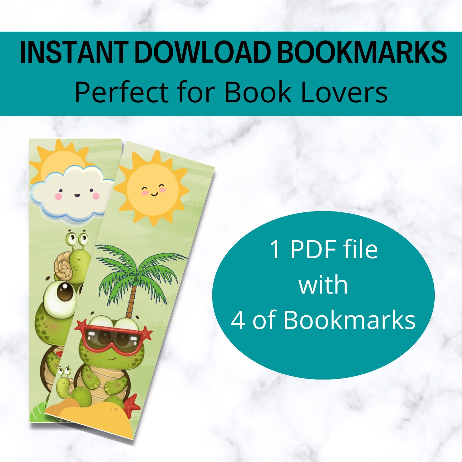 Cute Turtle Bookmarks - Set of 4 INSTANT DOWNLOAD and Ready-to-print ...