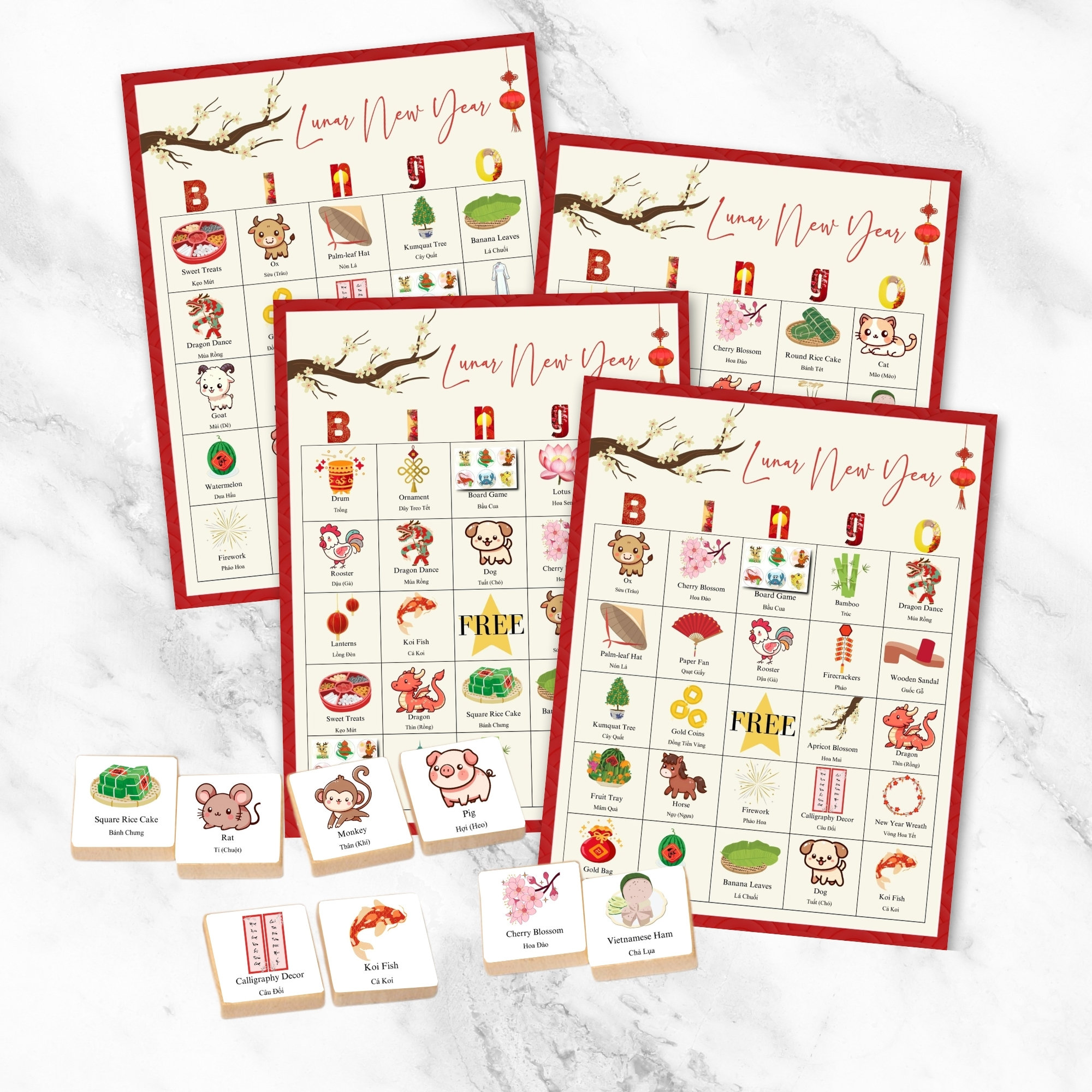 Printable Lunar New Year Bingo Game INSTANT DOWNLOAD Festive Holiday ...