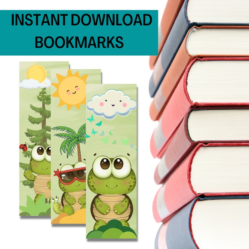 Cute Turtle Bookmarks - Set of 4 INSTANT DOWNLOAD and Ready-to-print ...
