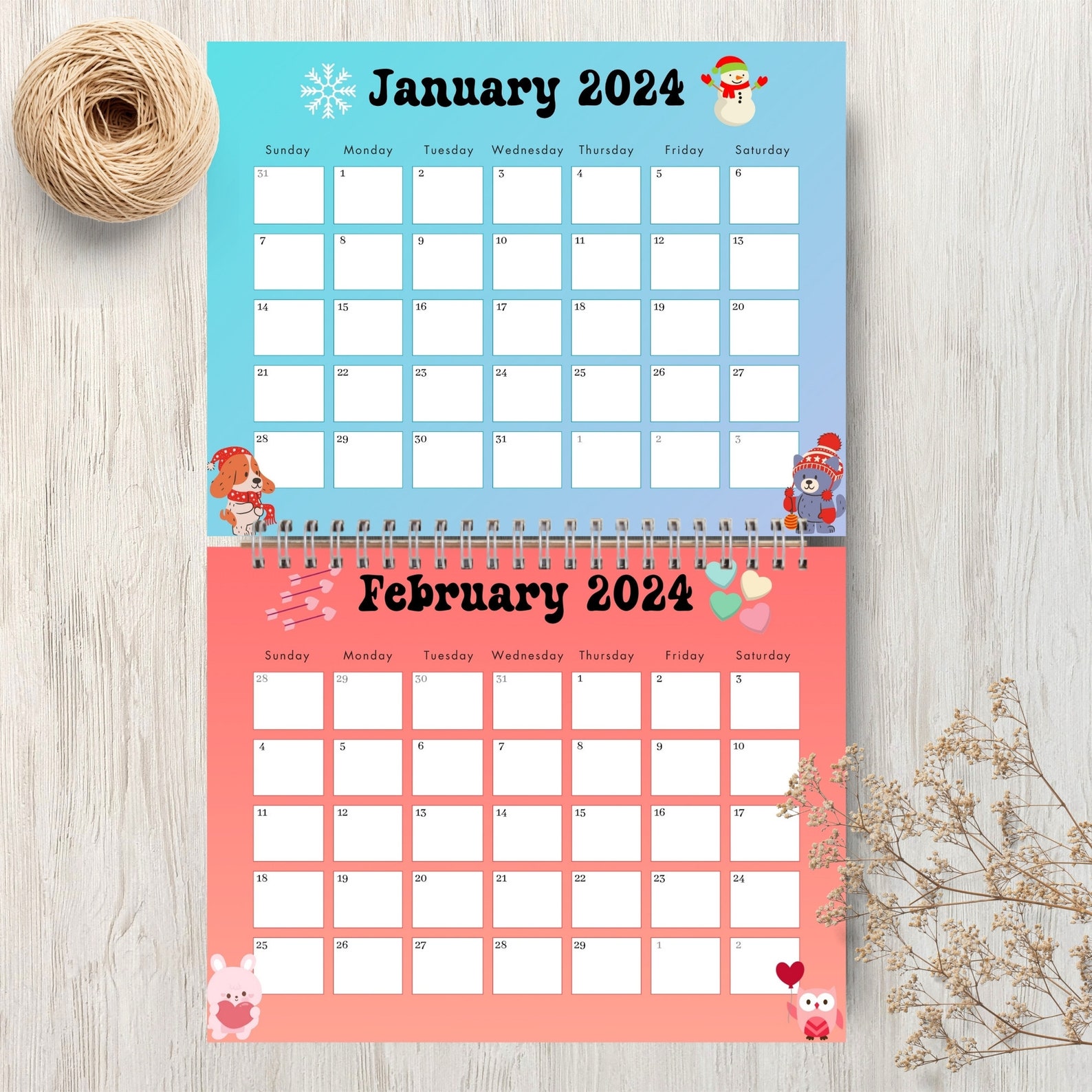 Printable 2024 Calendar Set INSTANT DOWNLOAD 12 Monthly Calendar Pages ...