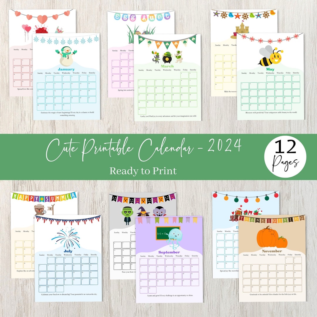 Printable 2024 Calendar Set - INSTANT DOWNLOAD 12 Monthly Calendar ...
