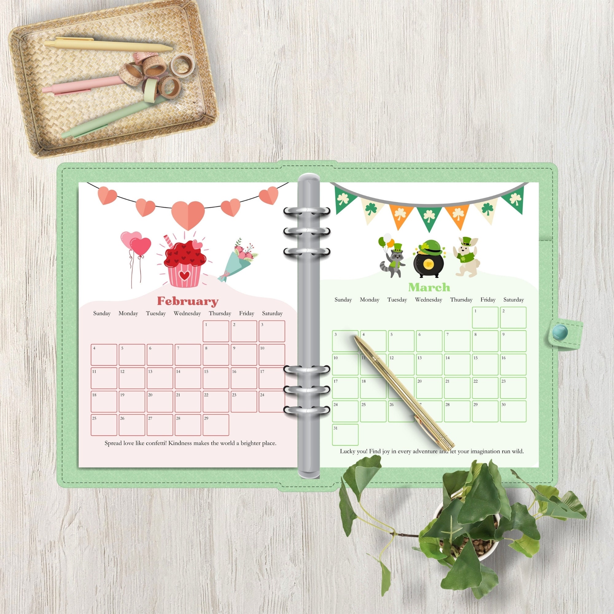 Printable 2024 Calendar Set INSTANT DOWNLOAD 12 Monthly Calendar Pages ...