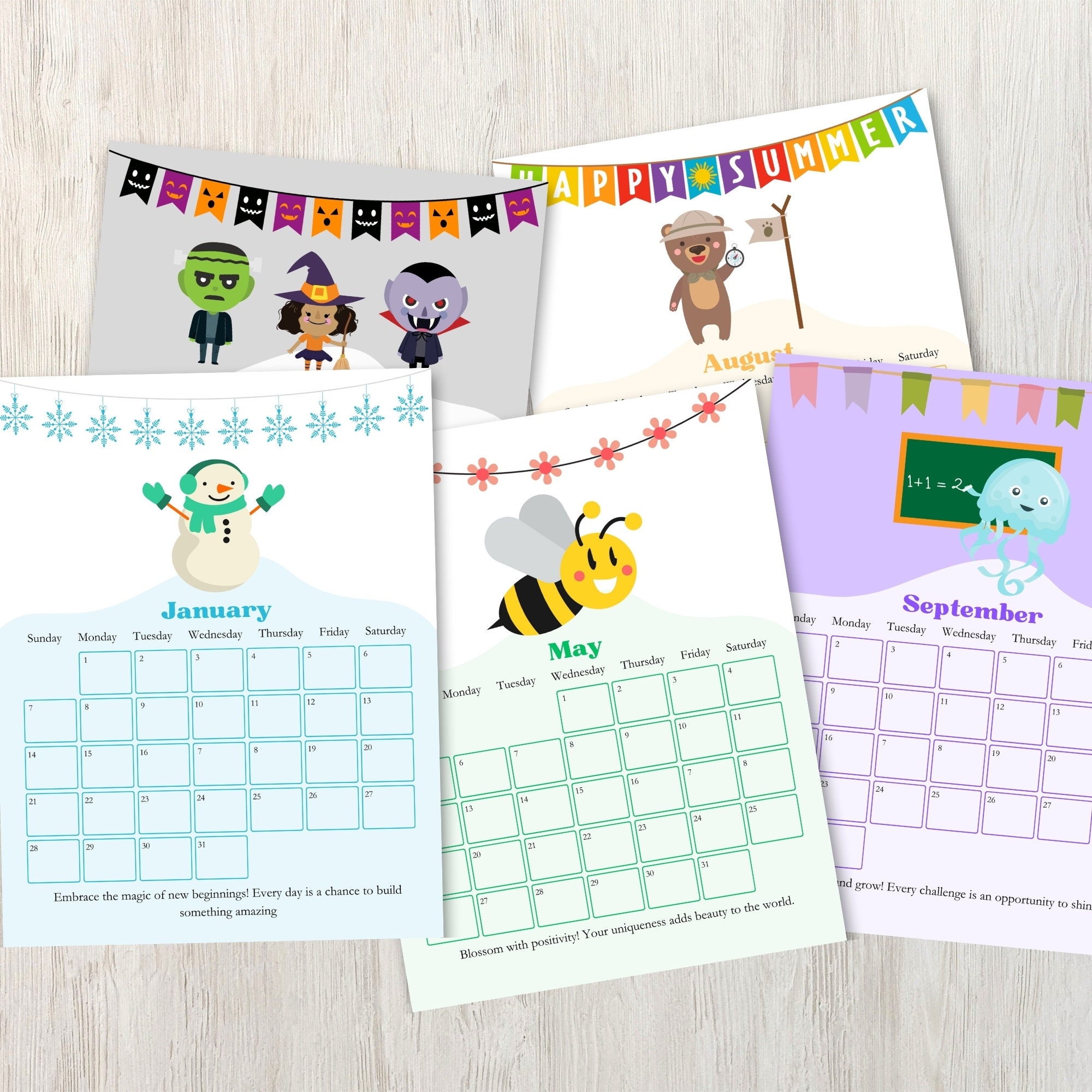 Printable 2024 Calendar Set INSTANT DOWNLOAD 12 Monthly Calendar Pages ...