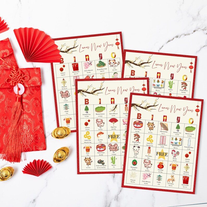 Printable Lunar New Year Bingo Game - INSTANT DOWNLOAD Festive Holiday ...