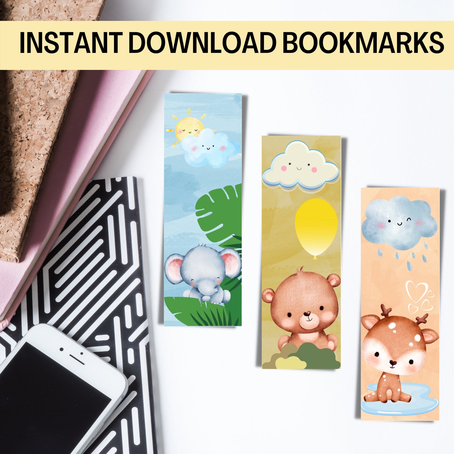 Cute Animal Bookmarks - Set of 4 INSTANT DOWNLOAD and Ready-to-print ...