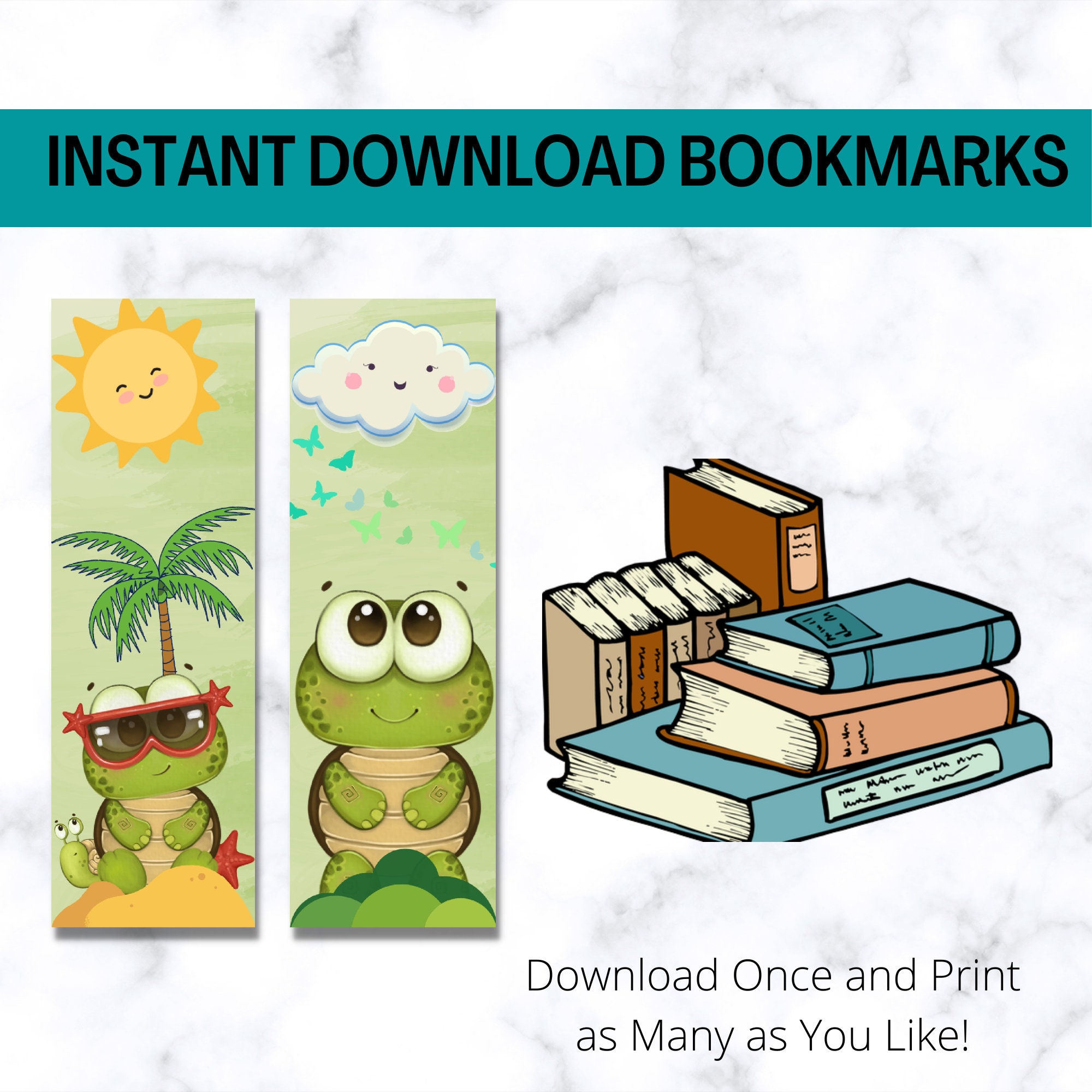 Cute Turtle Bookmarks - Set of 4 INSTANT DOWNLOAD and Ready-to-print ...