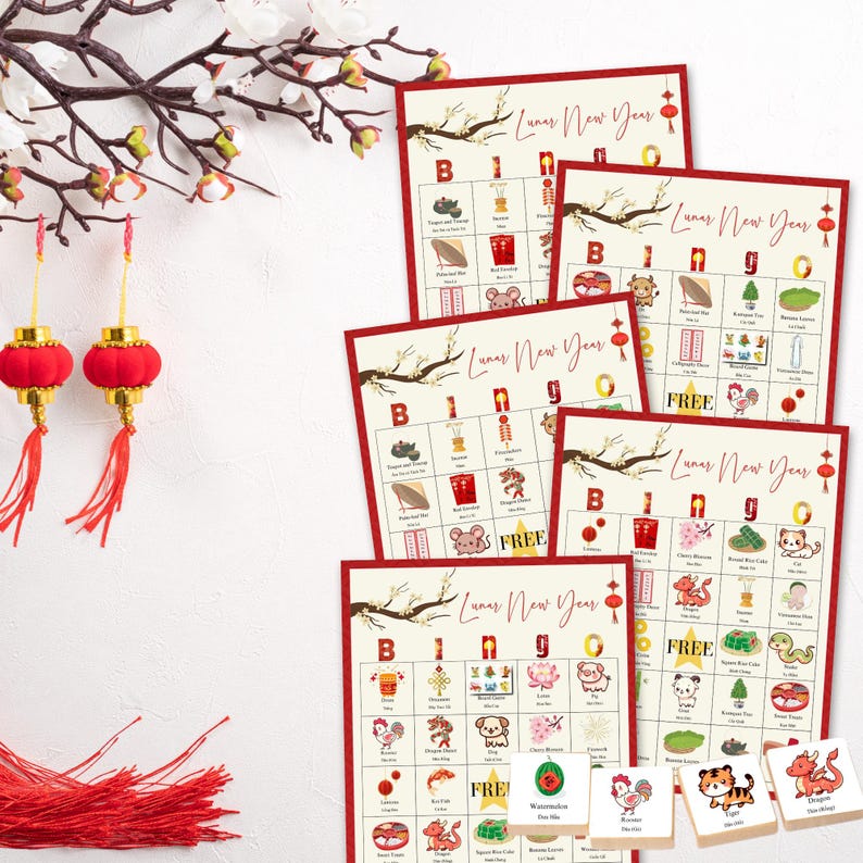 Printable Lunar New Year Bingo Game - INSTANT DOWNLOAD Festive Holiday ...