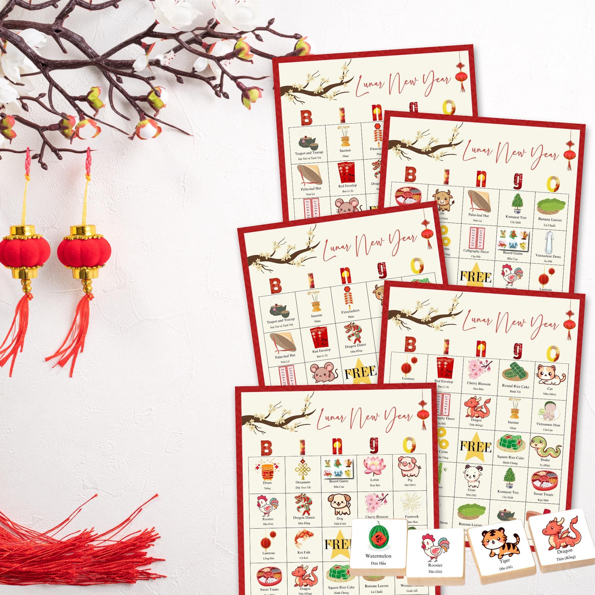 Jeu de bingo du Nouvel An lunaire : impression festive des fêtes ...