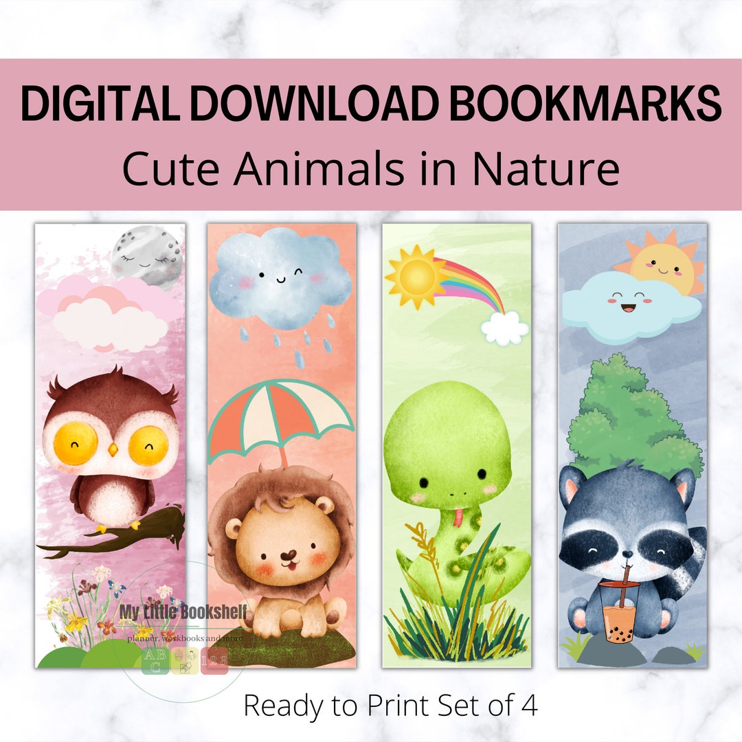 Cute Animal Bookmarks - Set of 4 INSTANT DOWNLOAD and Ready-to-print ...