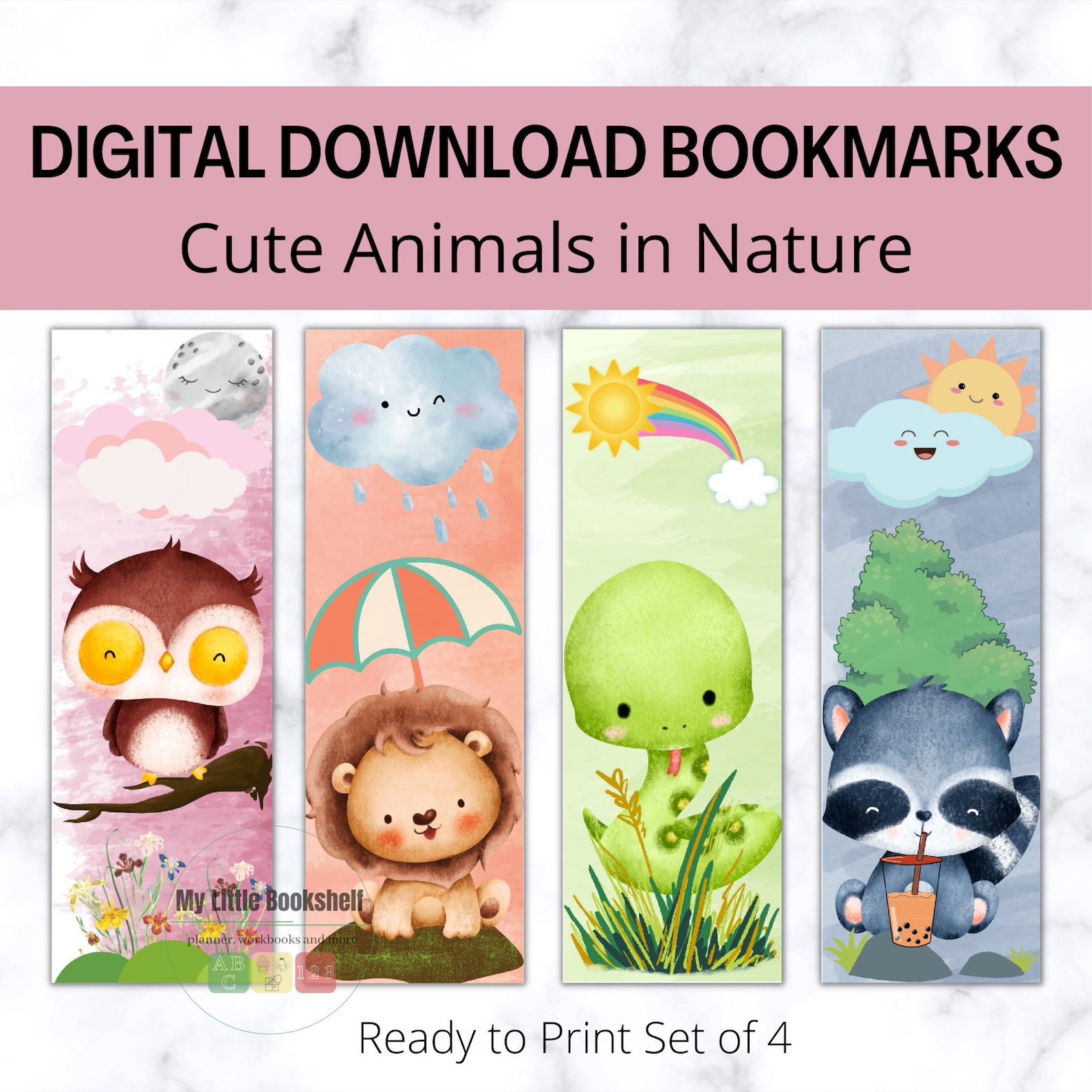 Cute Animal Bookmarks - Set of 4 INSTANT DOWNLOAD and Ready-to-print ...