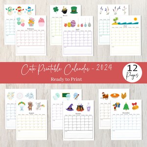 Printable 2024 Calendar Set INSTANT DOWNLOAD 12 Monthly Calendar Pages ...