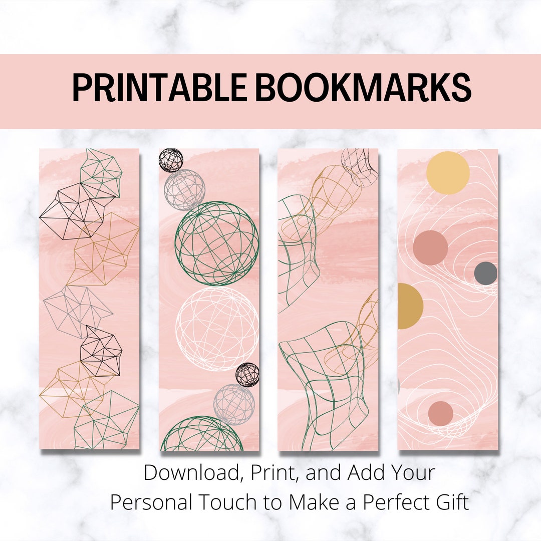 Pink Abstract Bookmarks - Set of 4 INSTANT DOWNLOAD and Ready-to-print ...