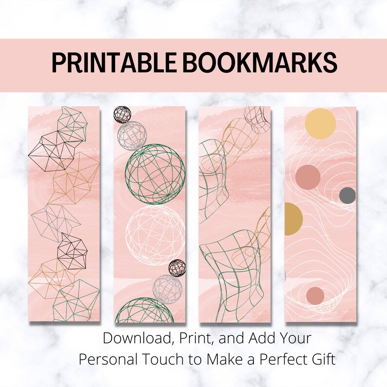 Pink Abstract Bookmarks - Set of 4 INSTANT DOWNLOAD and Ready-to-print ...