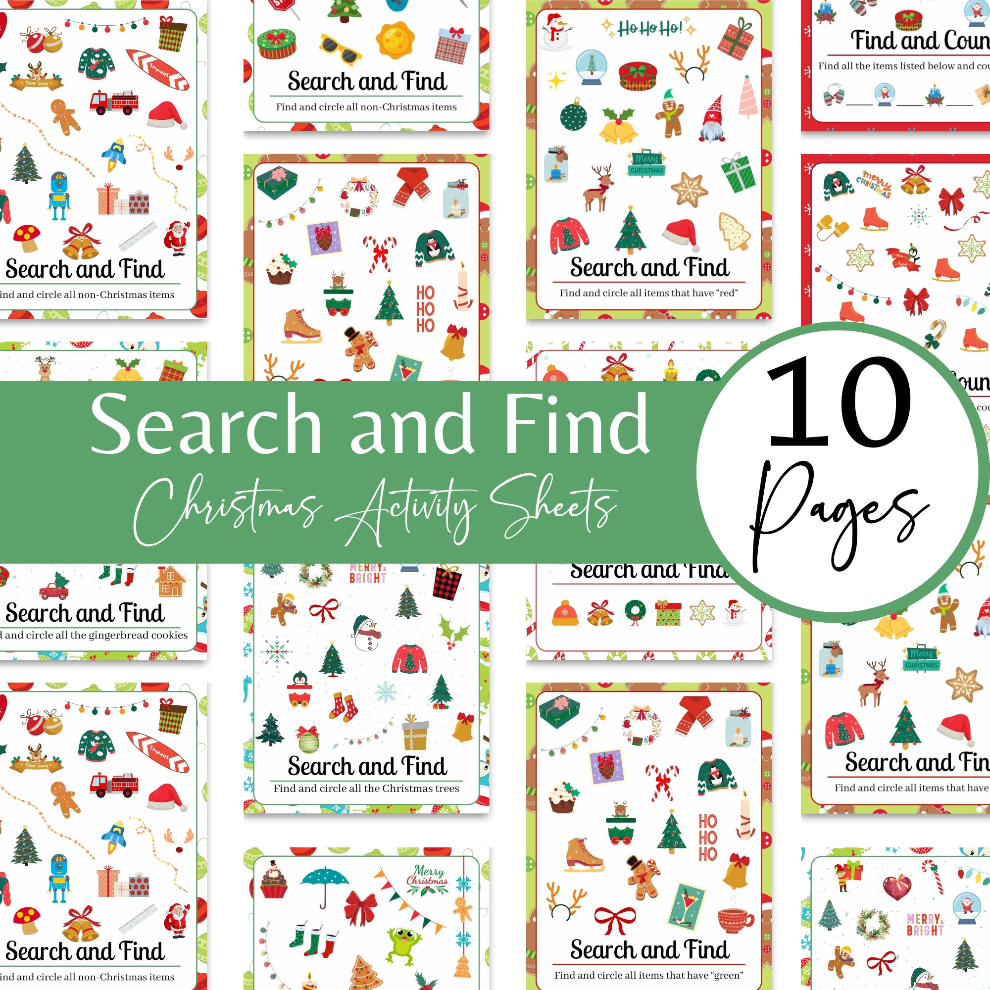 Printable Christmas Activity Sheets - INSTANT DOWNLOAD Fun Find and ...