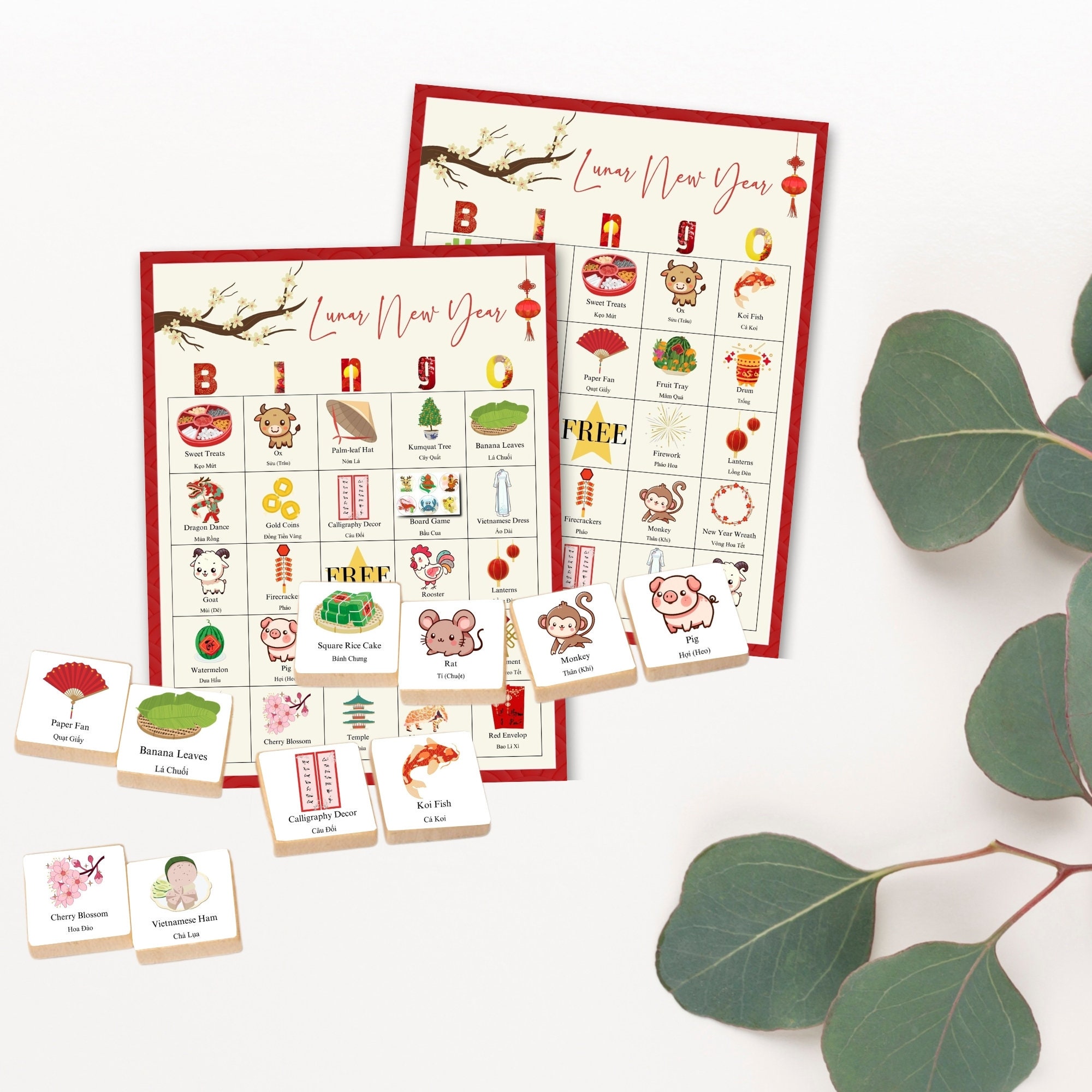 Printable Lunar New Year Bingo Game INSTANT DOWNLOAD Festive Holiday ...