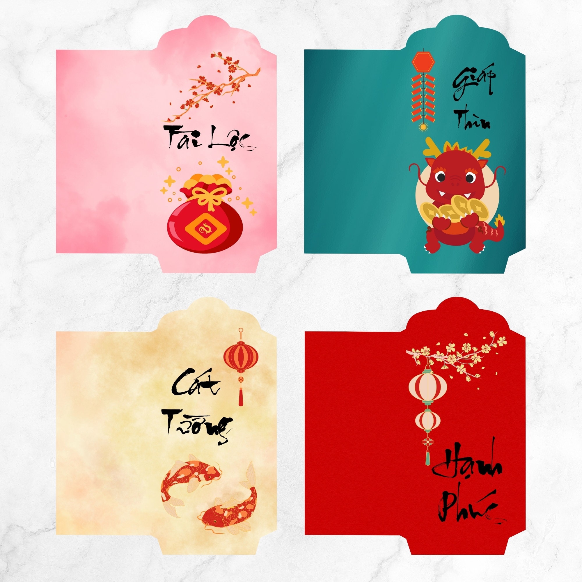 Printable Vietnamese Tet Red Envelopes - INSTANT DOWNLOAD Lunar New ...