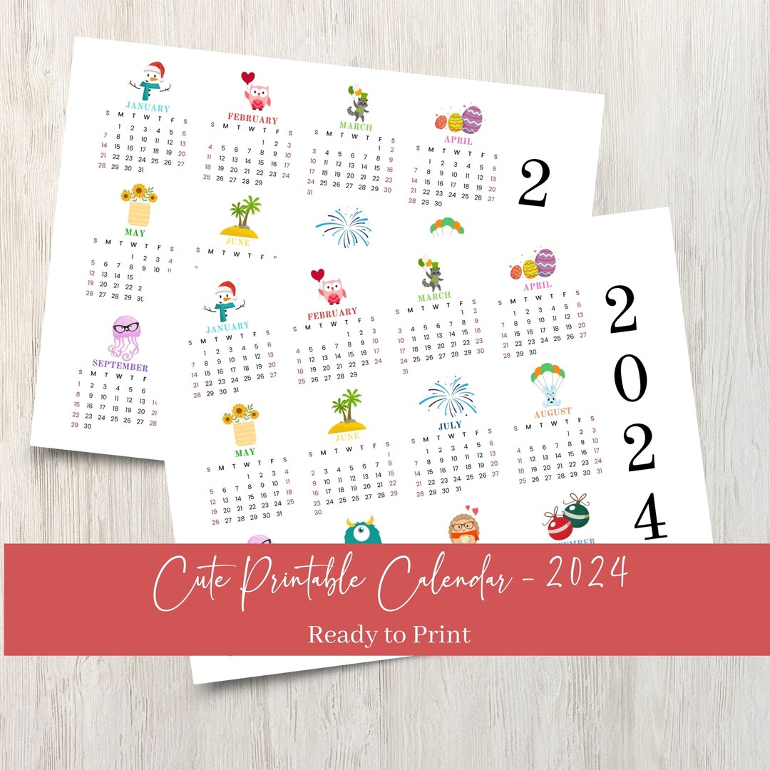 Printable 2024 Calendar Set - INSTANT DOWNLOAD 12-month Calendar Sheet ...