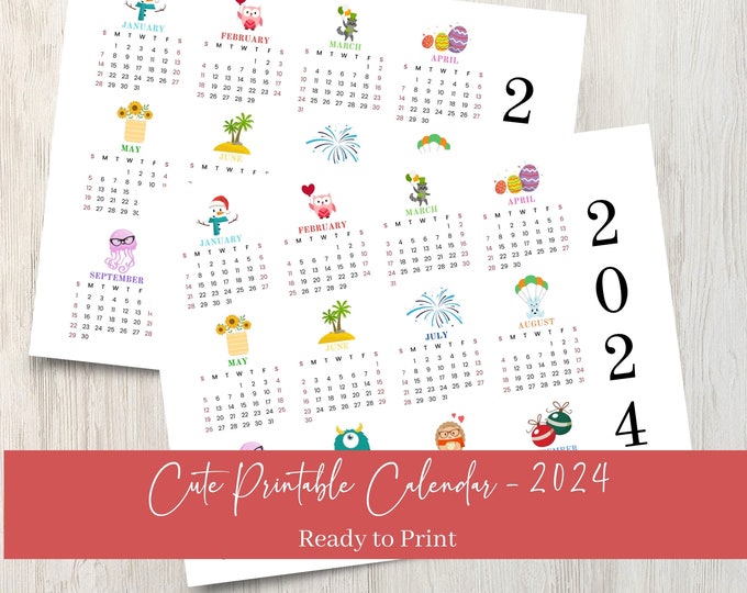 Printable 2024 Calendar Set INSTANT DOWNLOAD 12 Monthly Calendar Pages ...