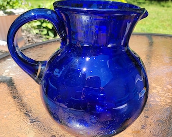 Cobalt Blue Large Hand Blown Pitcher. - Etsy