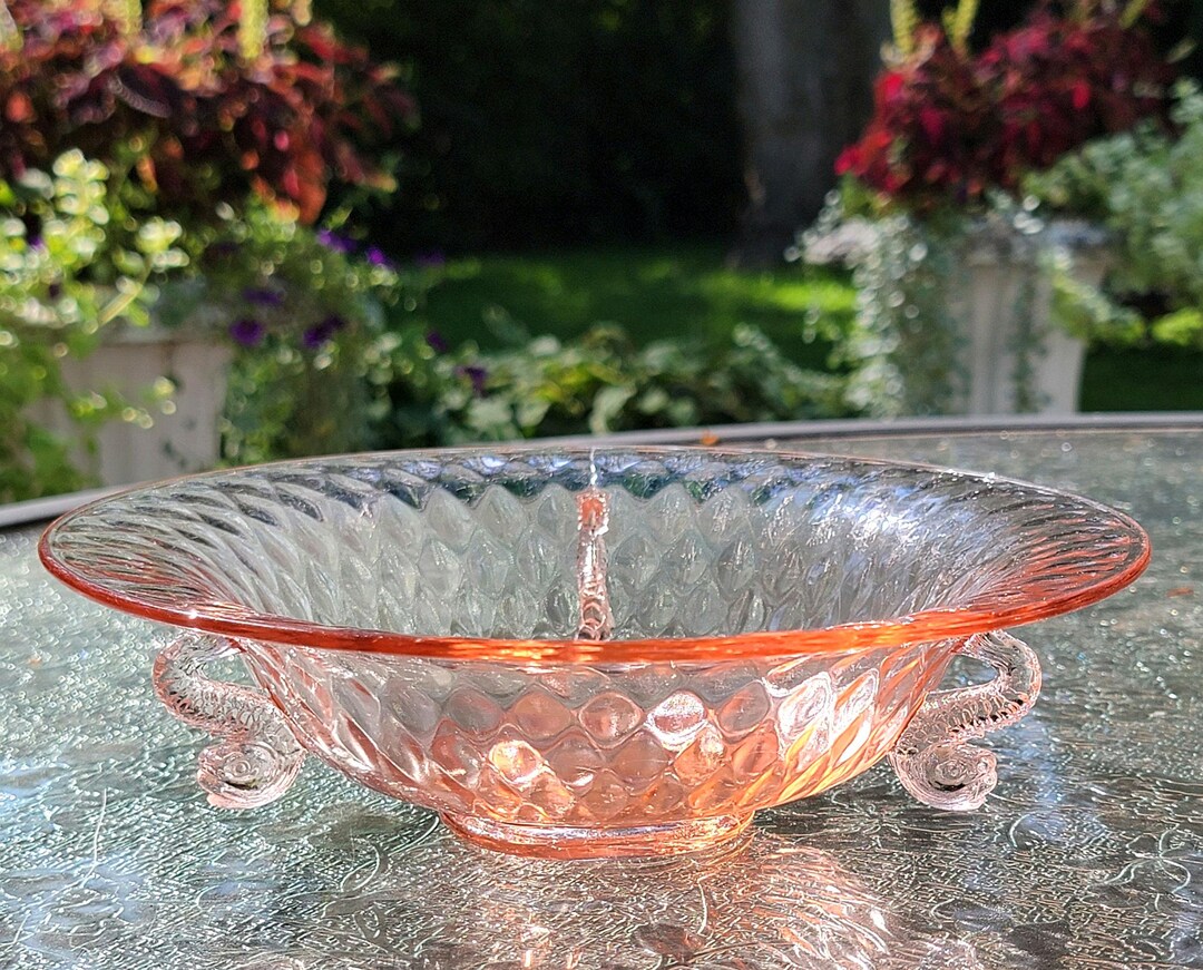 Vintage Fenton Dolphin Pink Bowl – Diamond Optic Depression Glass ...