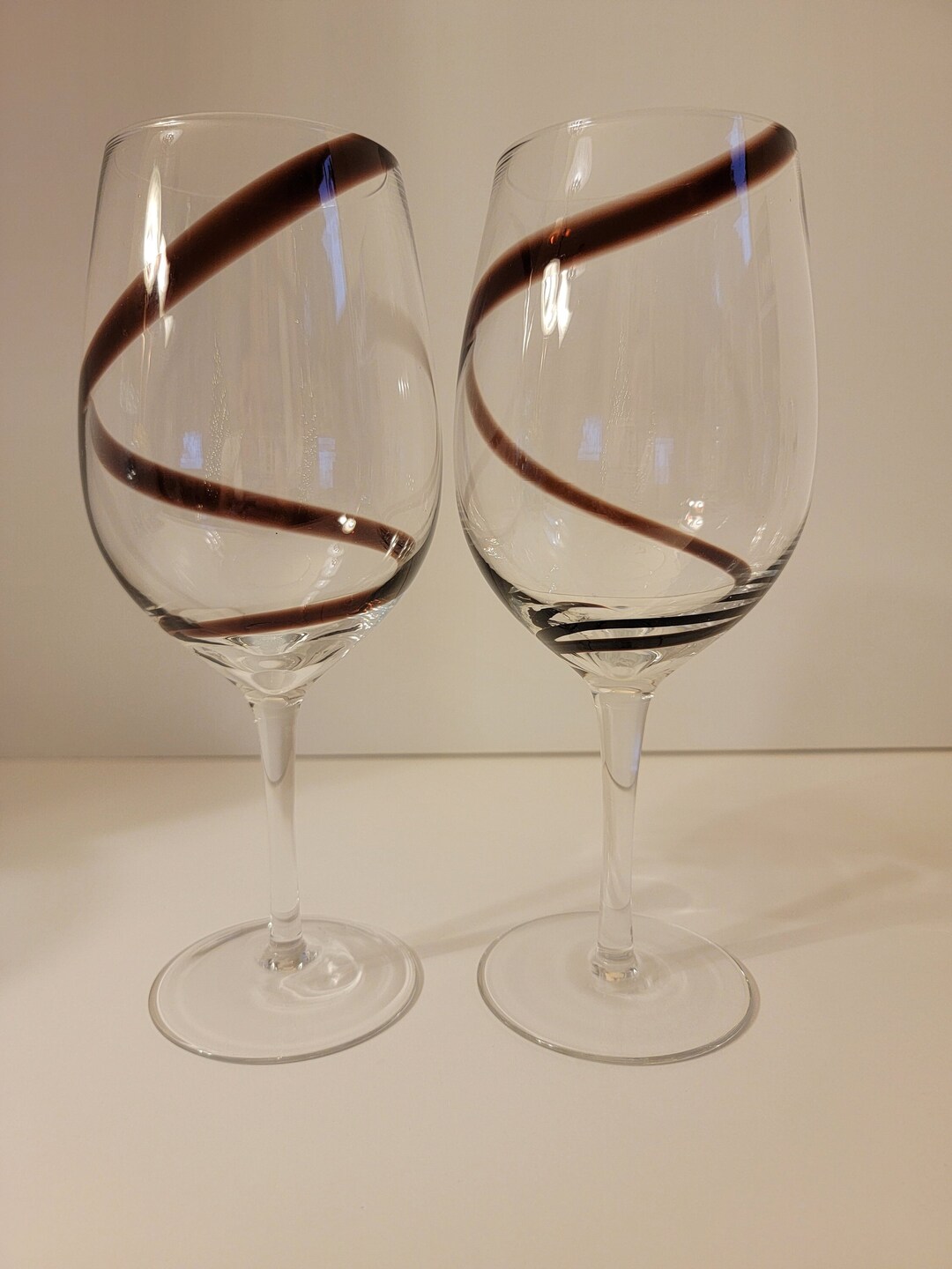 Crystal Water Goblets Pier 1 swirline Brown Vintage Hand Blown Brown ...