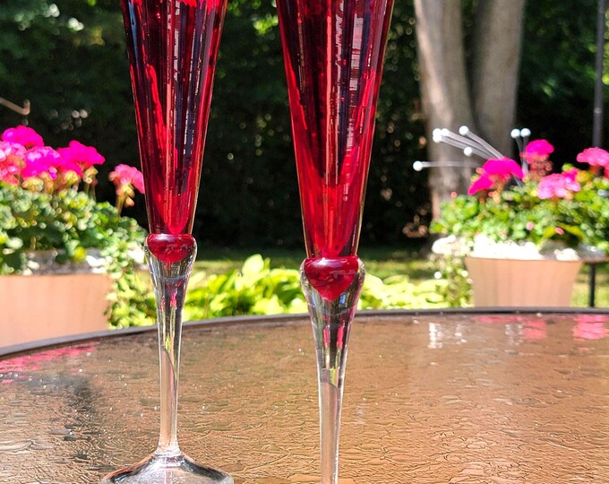 Lenox holiday Gems Ruby Vintage Hand Blown Crystal Champagne Flutes ...