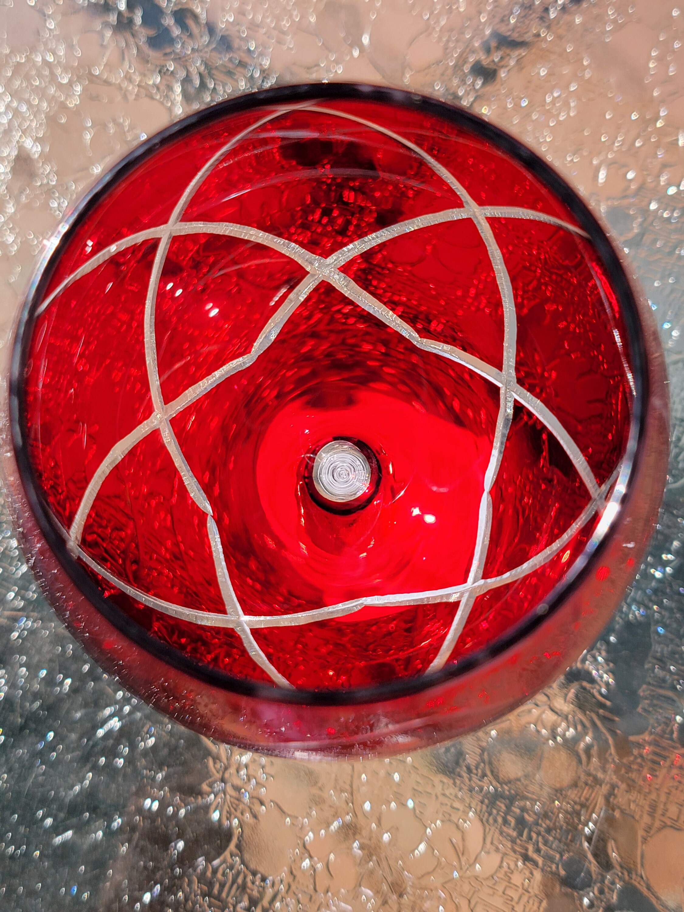Balloon Crystal Wine Glass Ruby Red to Clear Pier 1 Rare diamond Etched ...