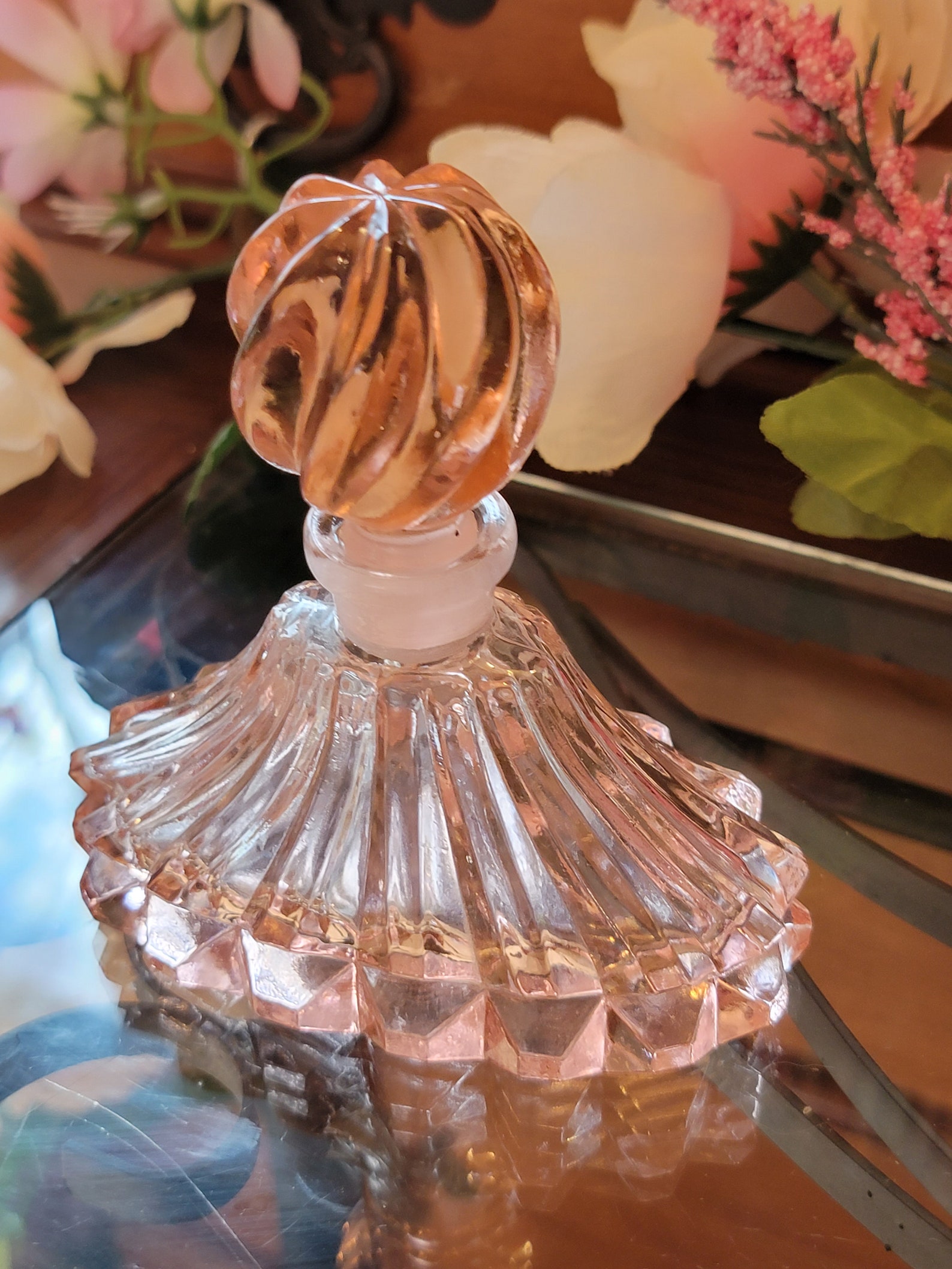 Vintage Perfume Bottle Pink Cut Glass Perfume Bottle - Glass Art Deco ...