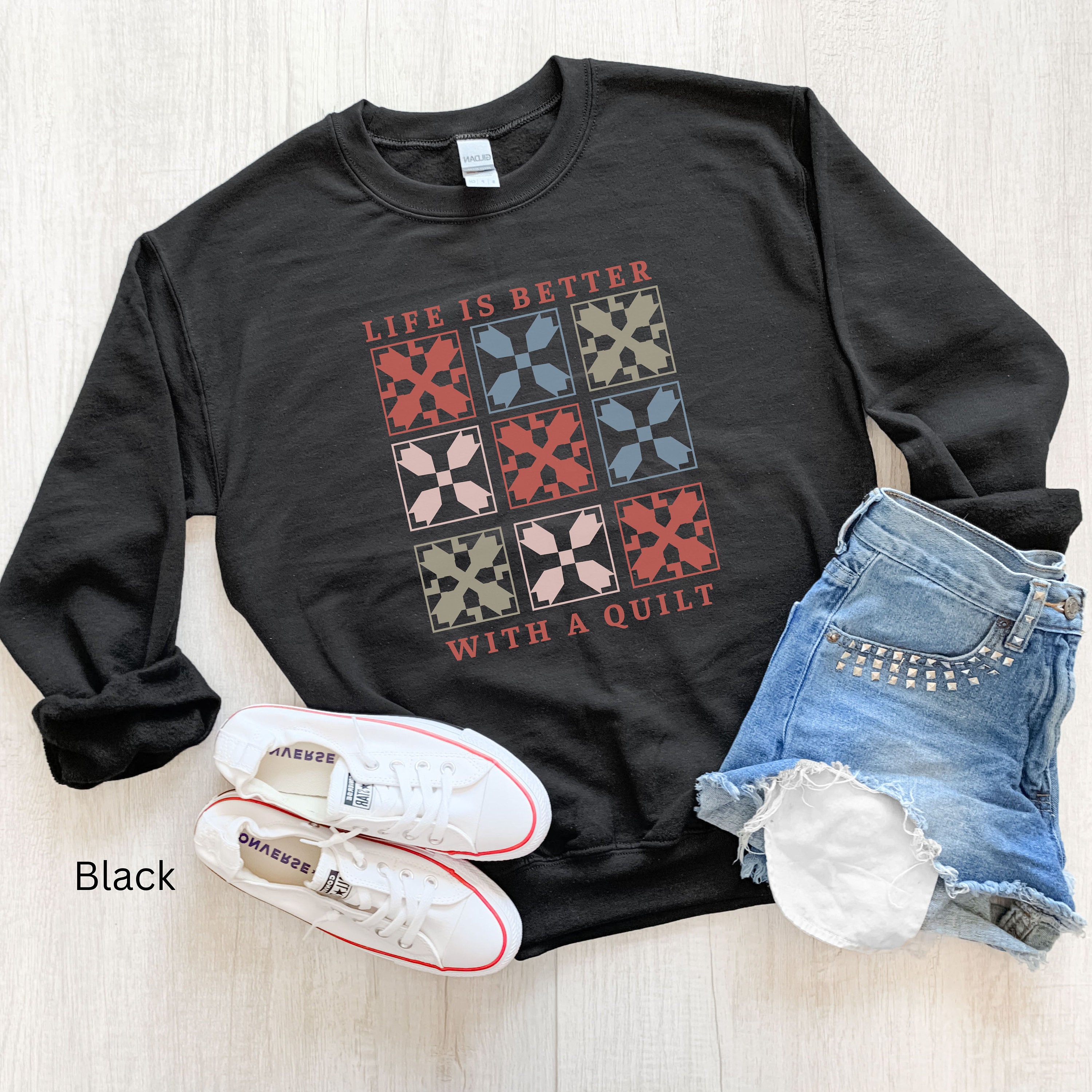 Quilt Block Sweatshirt for Quilters, Crew Neck Quilt Retreat Pullover ...