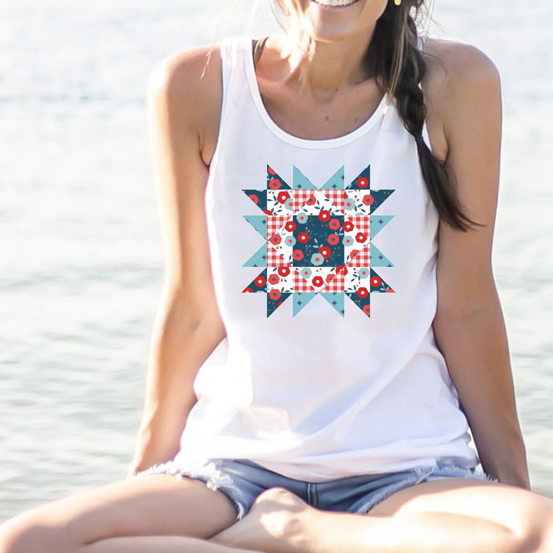 Quilting Tank Top, Quilt Star Block Tank, Summer Quilter Shirt, Floral ...