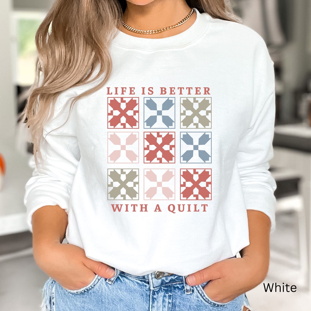 Quilt Block Sweatshirt for Quilters, Crew Neck Quilt Retreat Pullover ...
