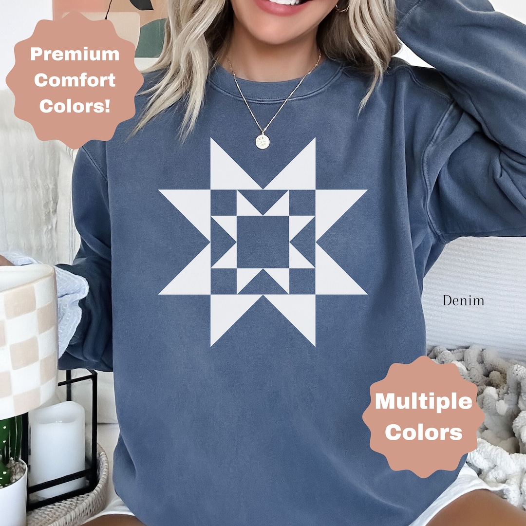 Quilt Sweatshirt, Quilt Star Crewneck, Premium Comfort Colors Oversized ...