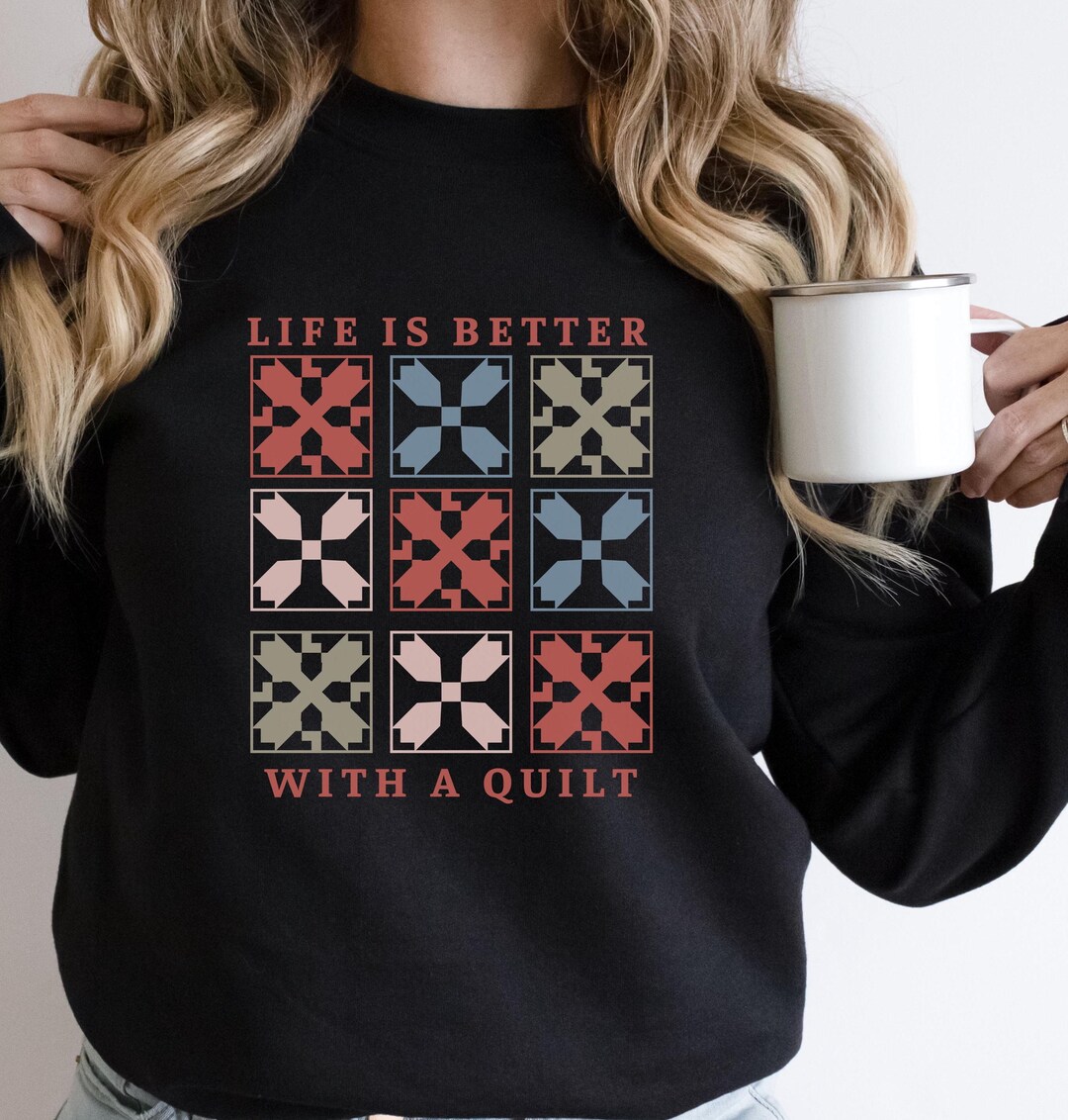 Quilt Block Sweatshirt for Quilters, Crew Neck Quilt Retreat Pullover ...