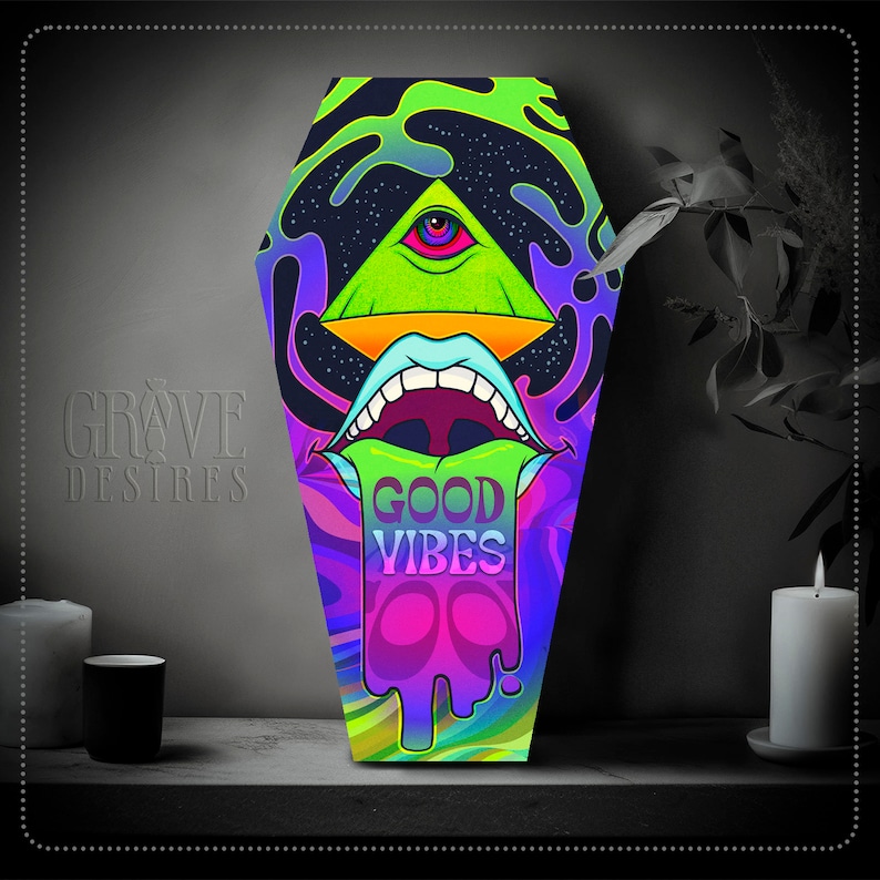 Good Vibes Coffin-shaped Metal Art Print: Goth Wall Decor, Dark ...