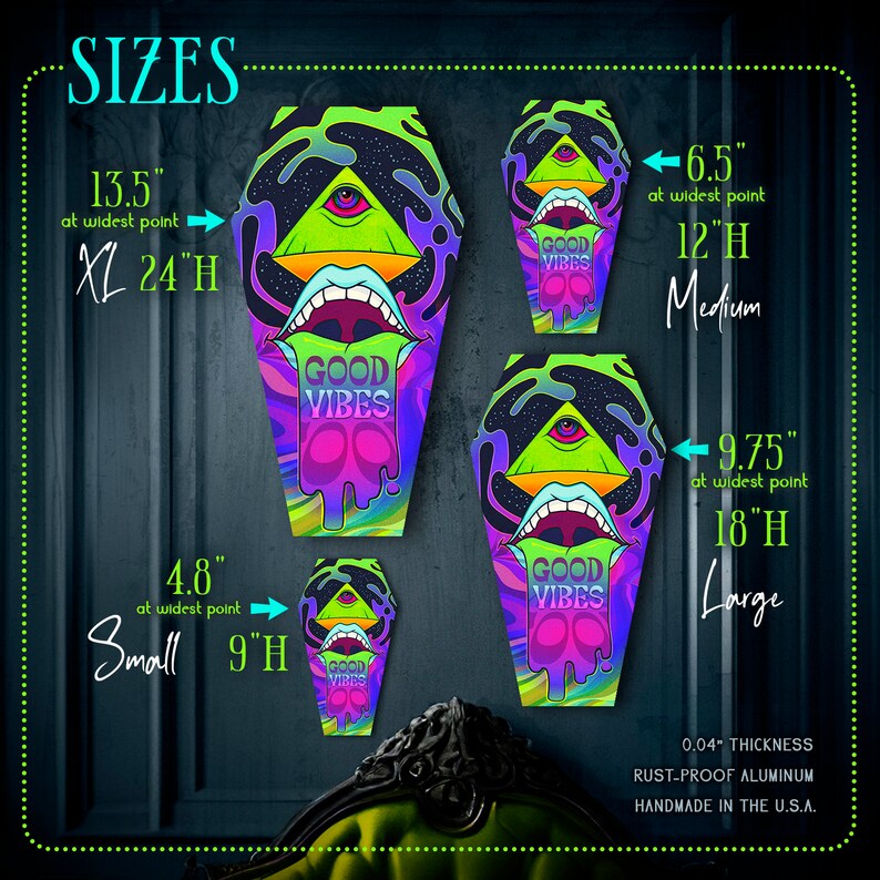 Good Vibes Coffin-shaped Metal Art Print: Goth Wall Decor, Dark ...