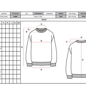 Techpack Layout Template of Crewneck Sweater - Etsy