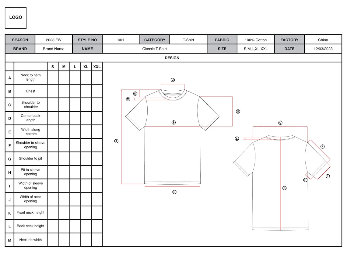 Techpack Layout Template of T-shirt - Etsy