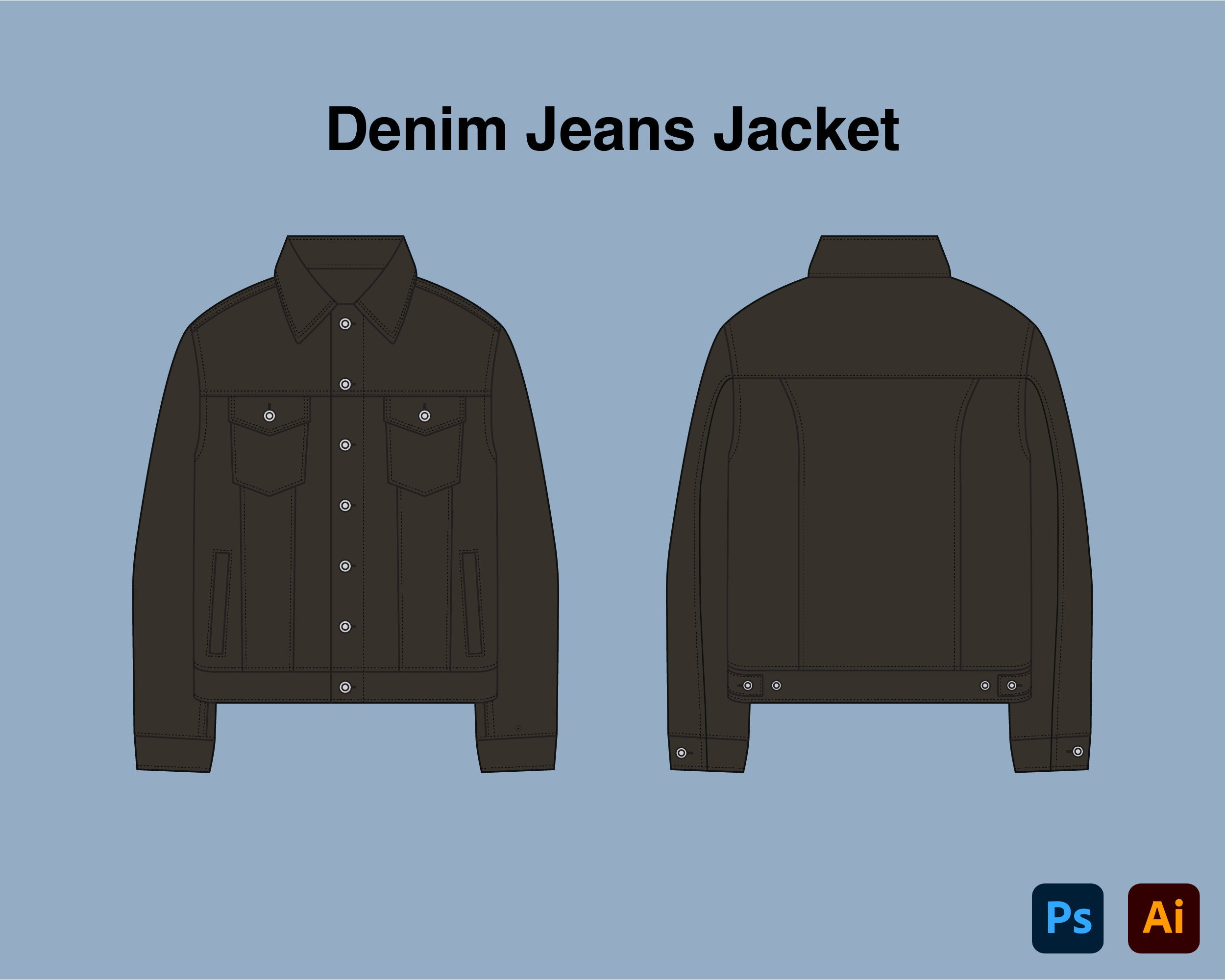 Blank Denim Jeans Jacket Template Mock-up Vector - Etsy
