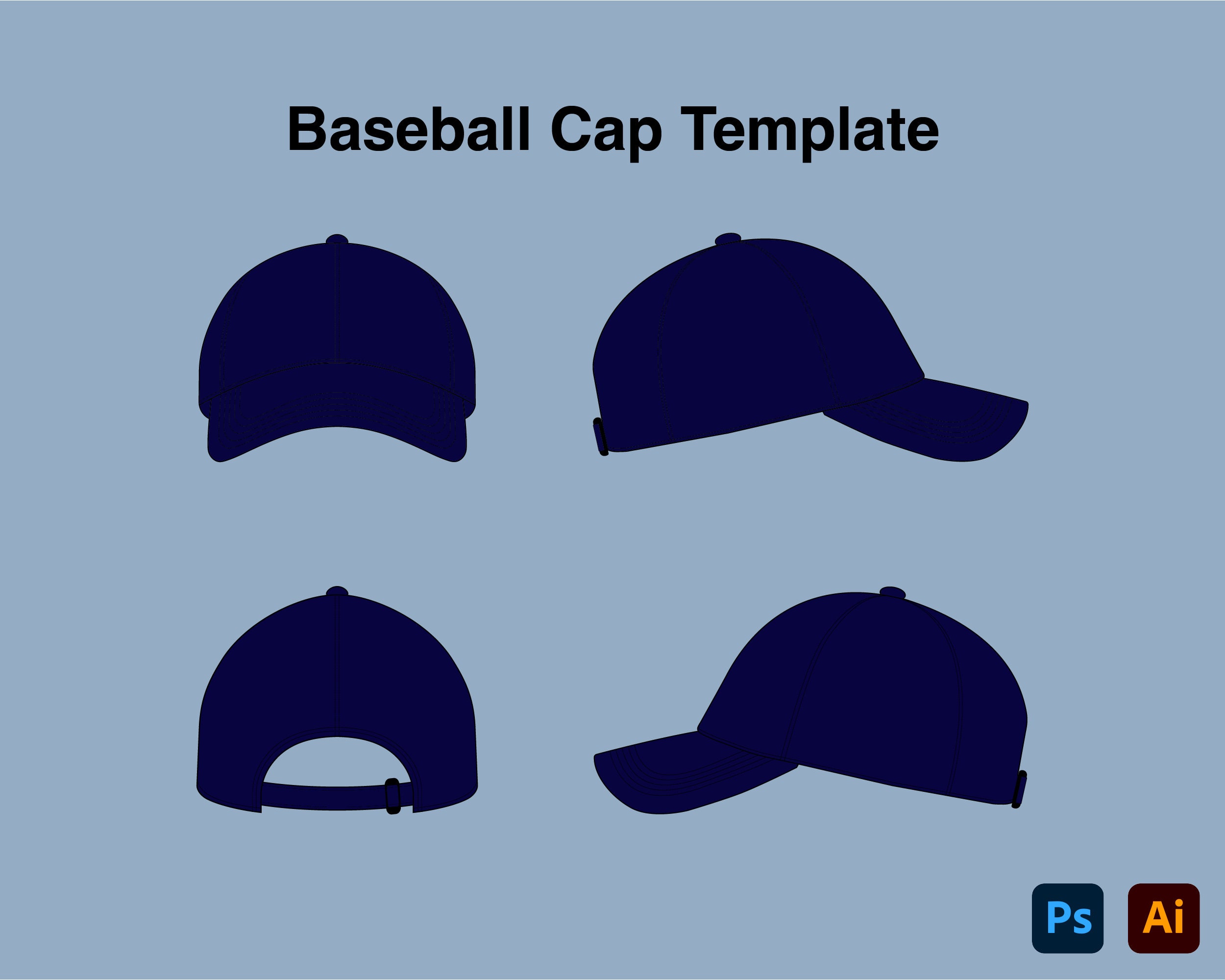 Baseball Hat SVG Tech Pack Mock-up Vector, Front, Back and Side View - Etsy