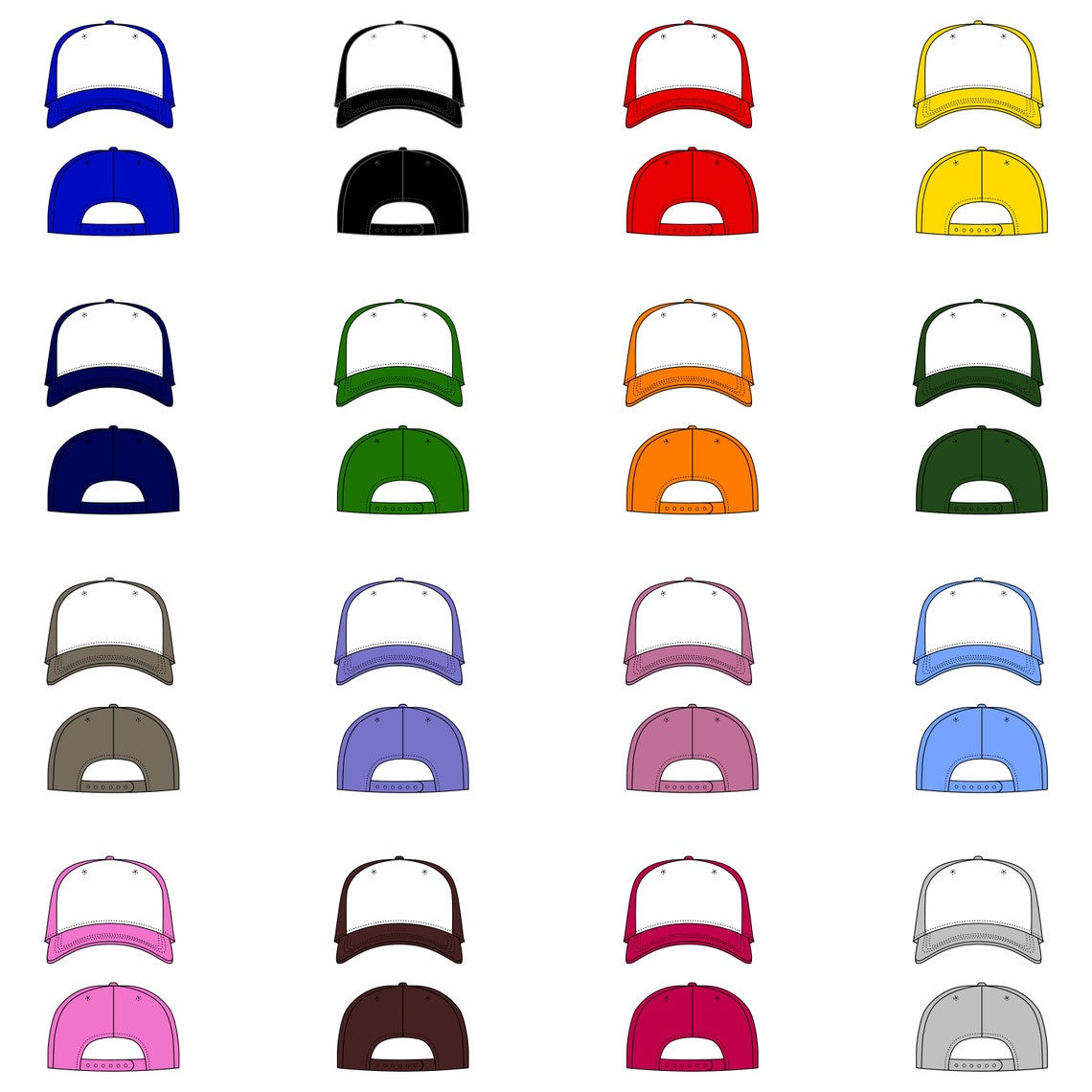 Trucker Hat Tech Pack Mock-up Vector, Front and Back View - Etsy