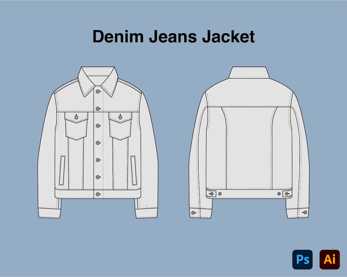 Blank Denim Jeans Jacket Template Mock-up Vector - Etsy
