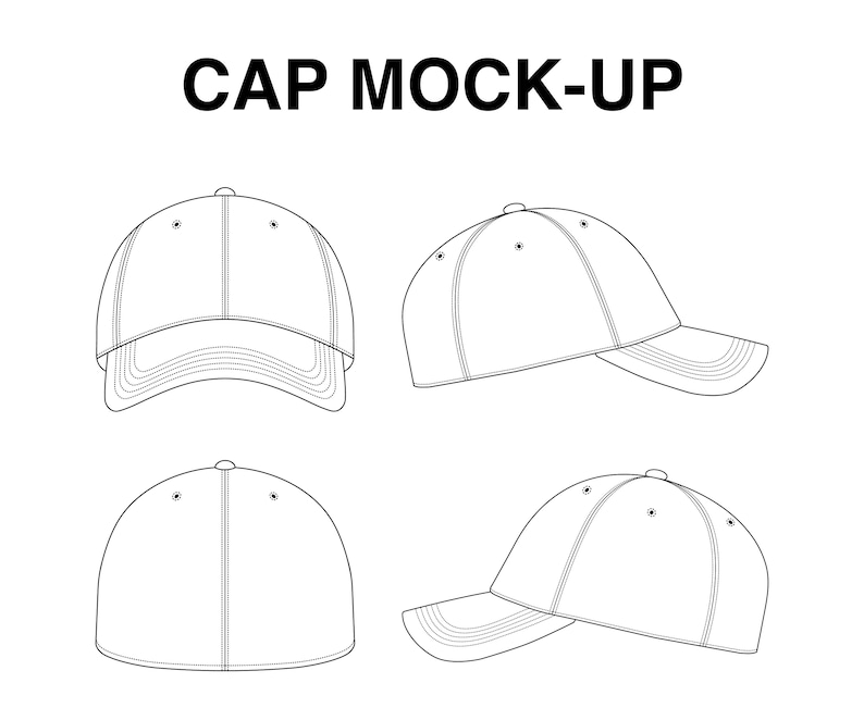 Blank FIT Cap Mock-up Vector Outline, Front Back and Side View - Etsy