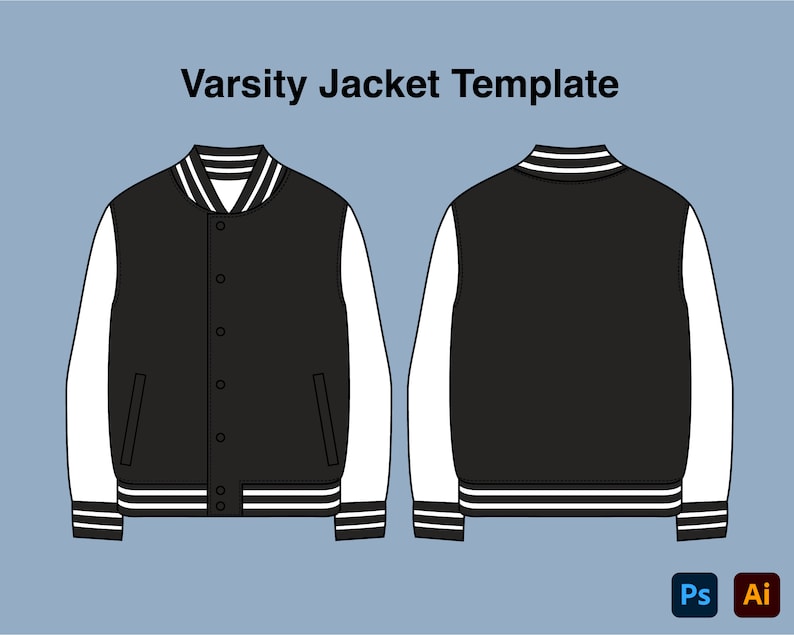 Varsity Jacket Template Mock-up, Front and Back View, Can Adjust Color ...