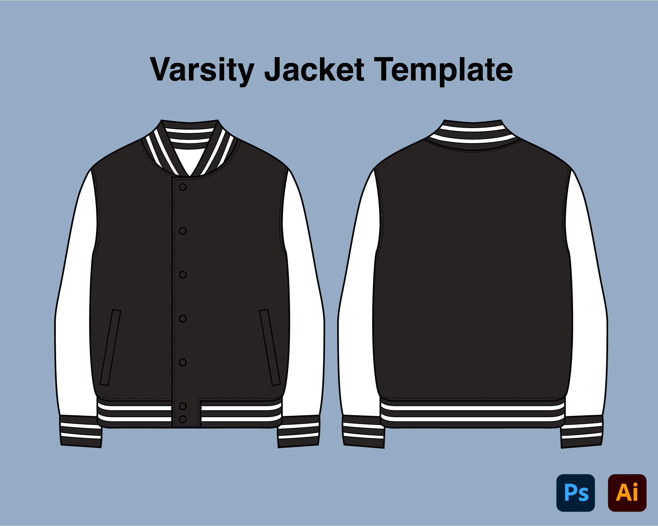 Varsity Jacket Template Mock-up, Front and Back View, Can Adjust Color ...
