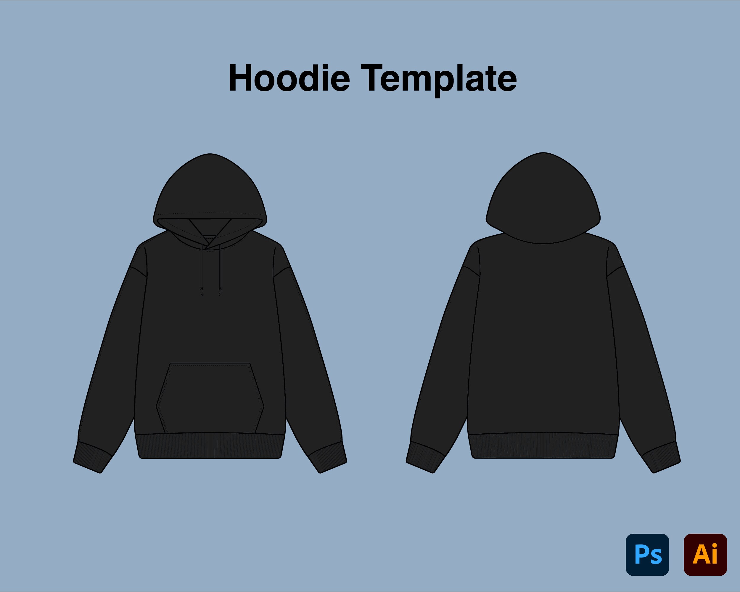 Blank Hoodie Mock-up Template Vector , Front and Back View, Realistic ...