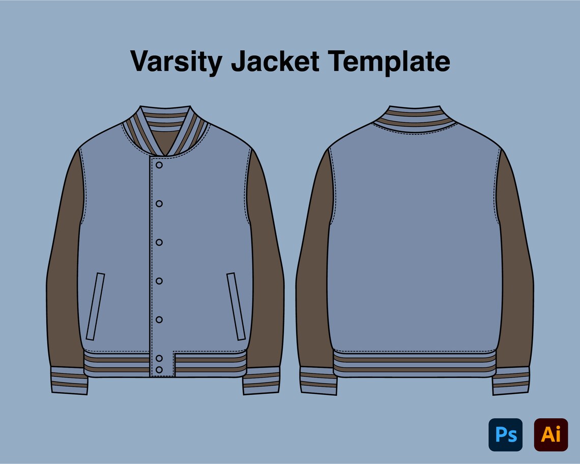 Varsity Jacket Template Mock-up, Front and Back View, Can Adjust Color ...
