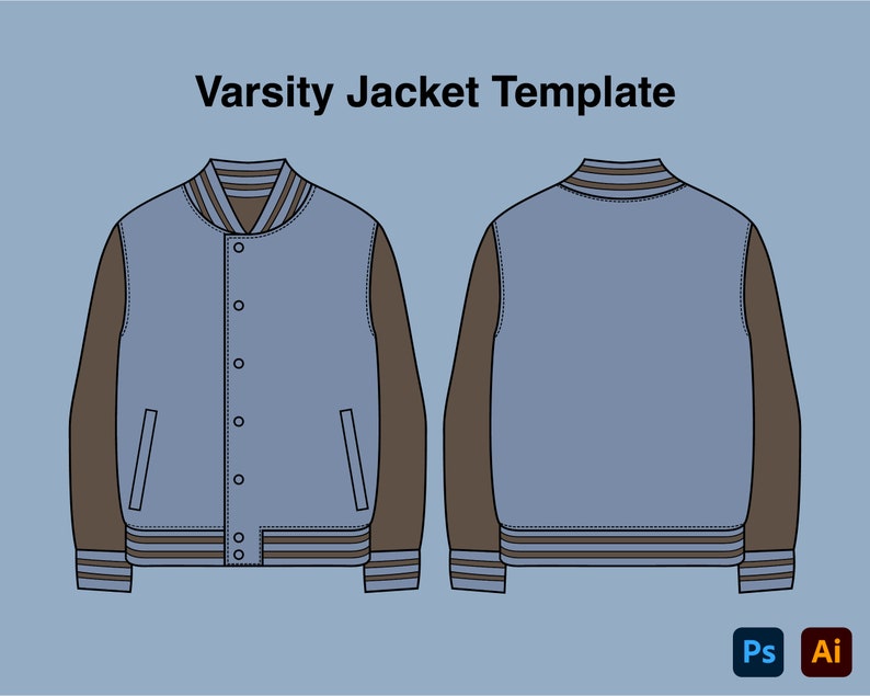 Varsity Jacket Template Mock-up, Front and Back View, Can Adjust Color ...