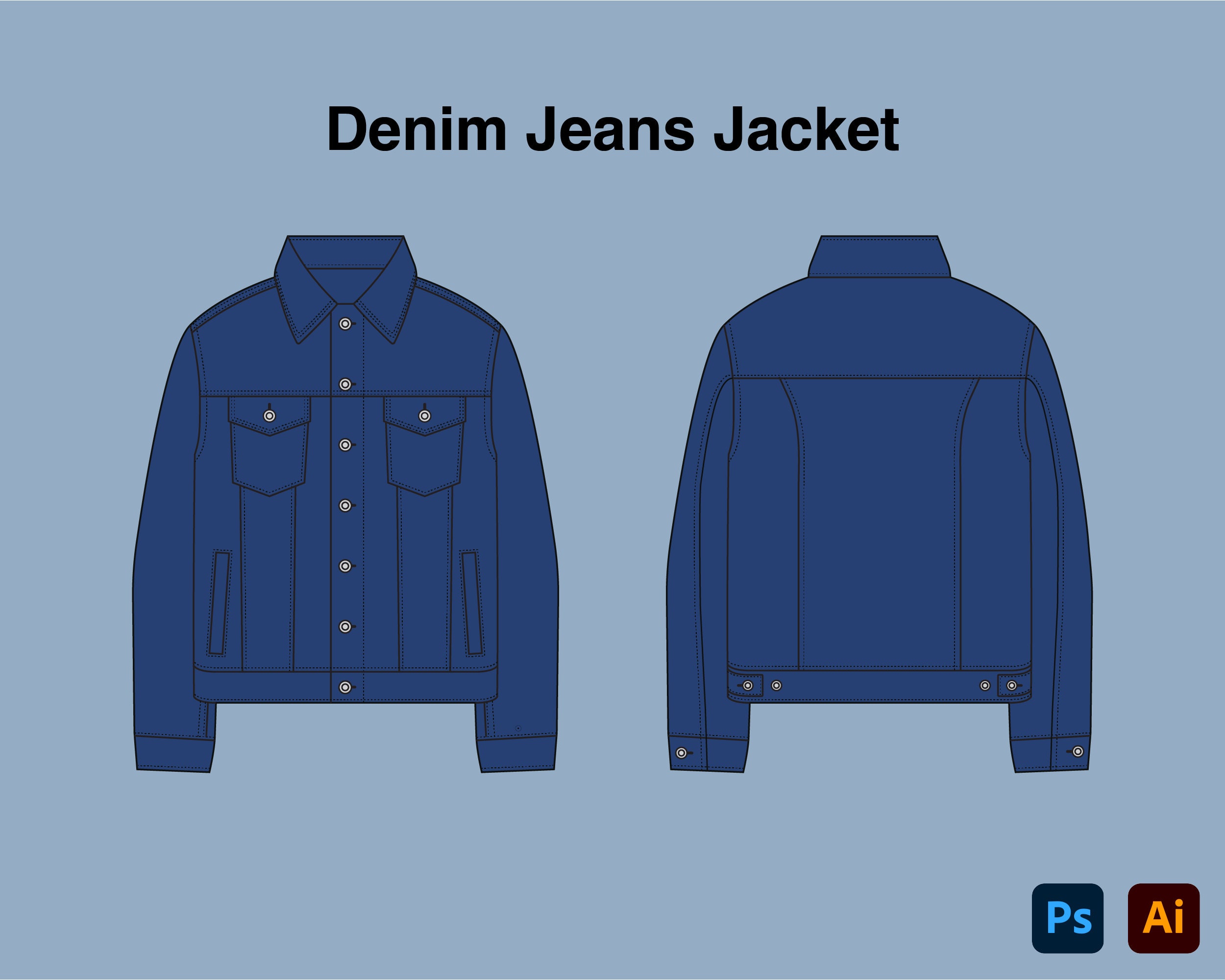 Blank Denim Jeans Jacket Template Mock-up Vector - Etsy